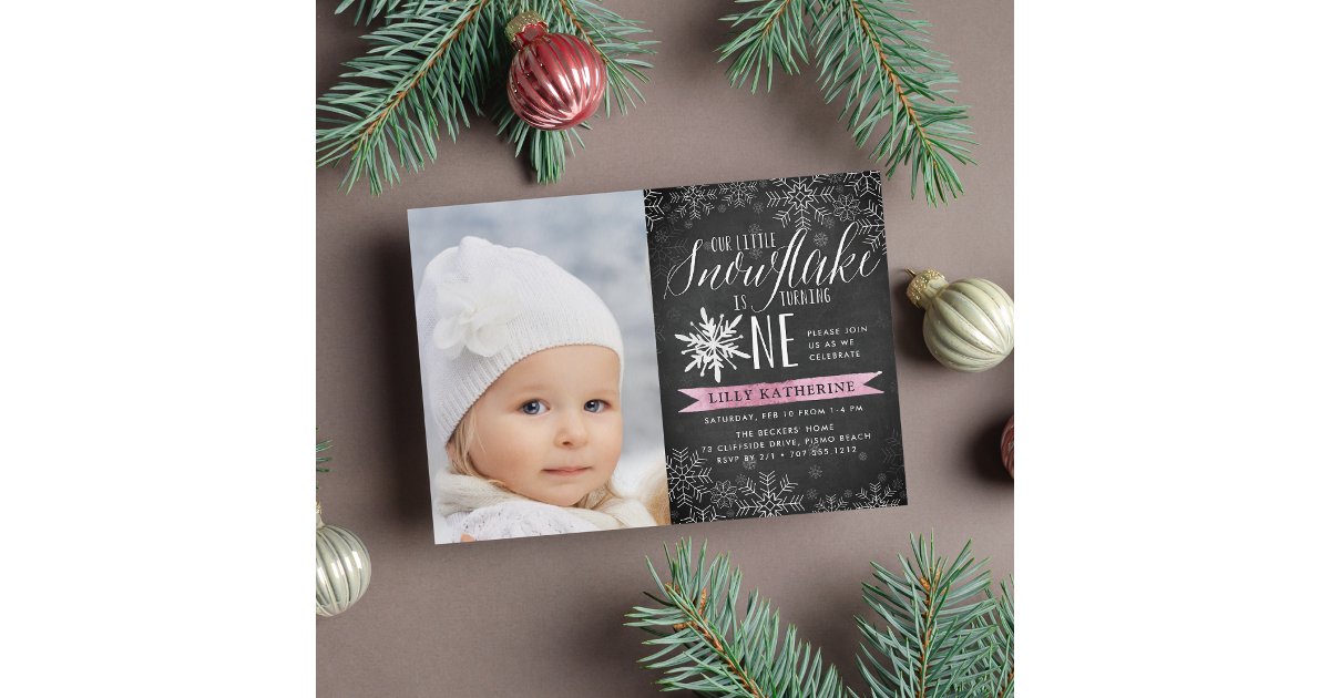 Little Snowflake First Birthday Party Photo Invitation | Zazzle