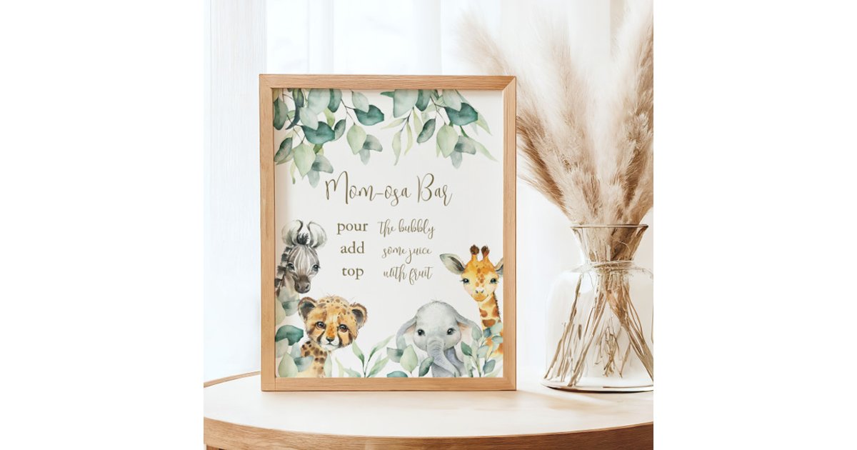 Little Wild One Safari Baby Shower Mom-osa Bar Poster | Zazzle