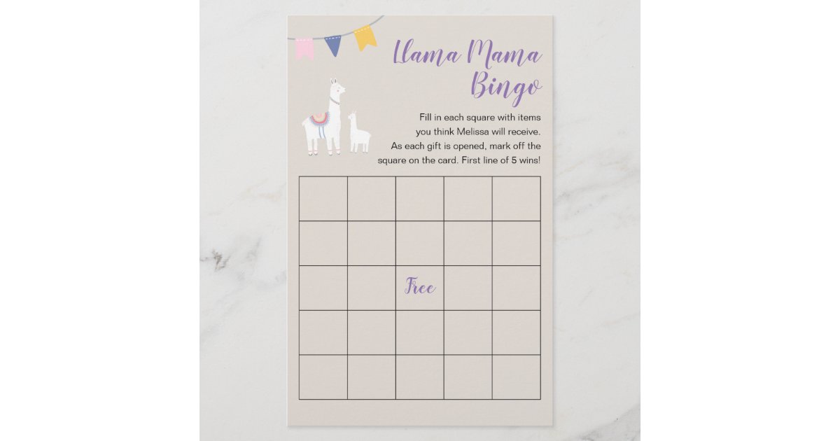 Llama Mama Cute Baby Shower Bingo Game Flyer | Zazzle