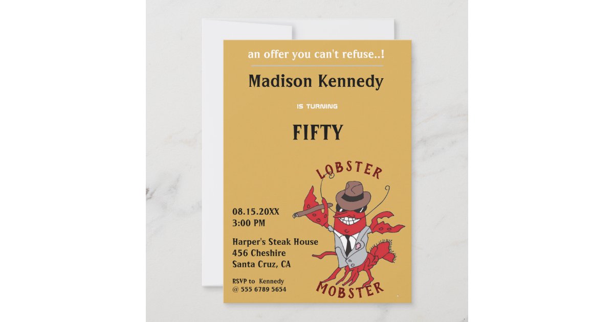 Lobster Mobster Funny Gangster 50th Birthday Party Invitation | Zazzle