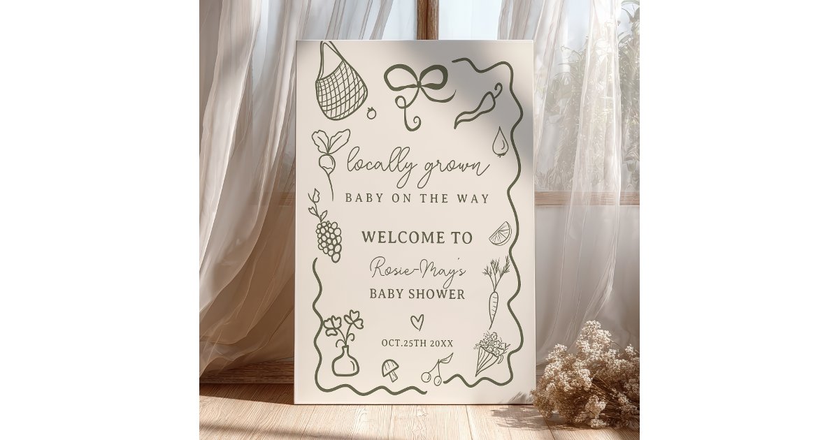 Locally Grown Baby Rustic Farmer’s Market welcome Poster | Zazzle