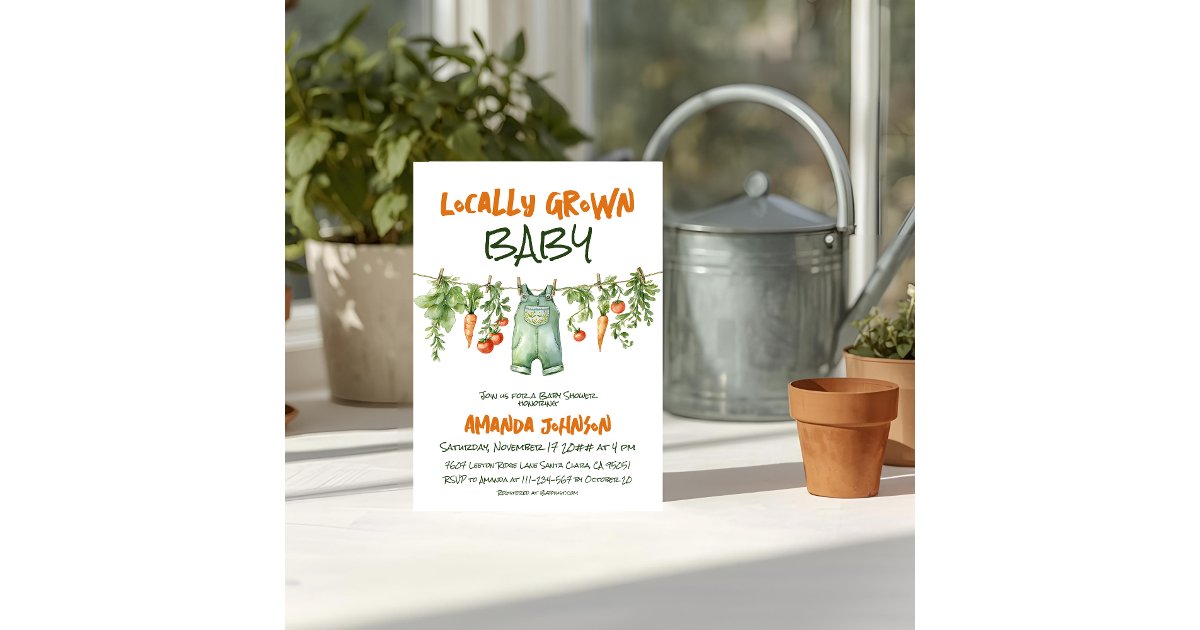 Locally Grown Rustic Party Clothesline Baby Shower Invitation | Zazzle