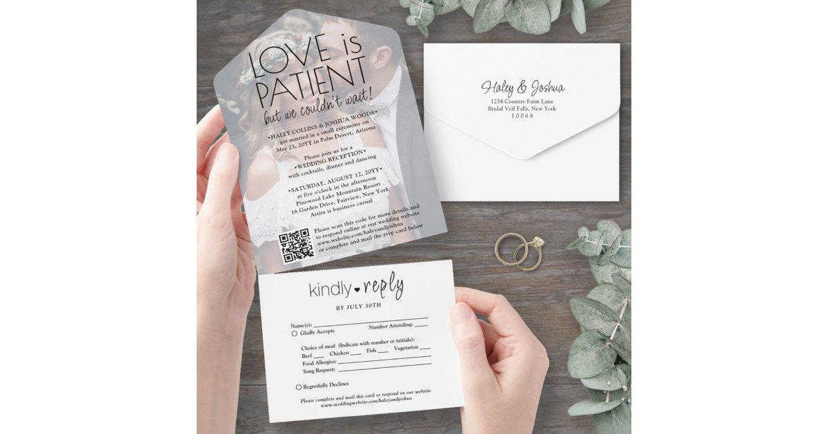 Love is Patient Elopement Reception Photo QR Code All In One Invitation ...