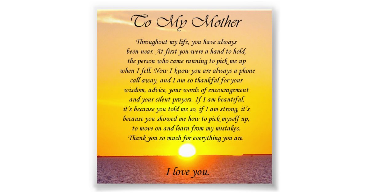 Lovely Sunset "To My Mother" Photo Verse | Zazzle