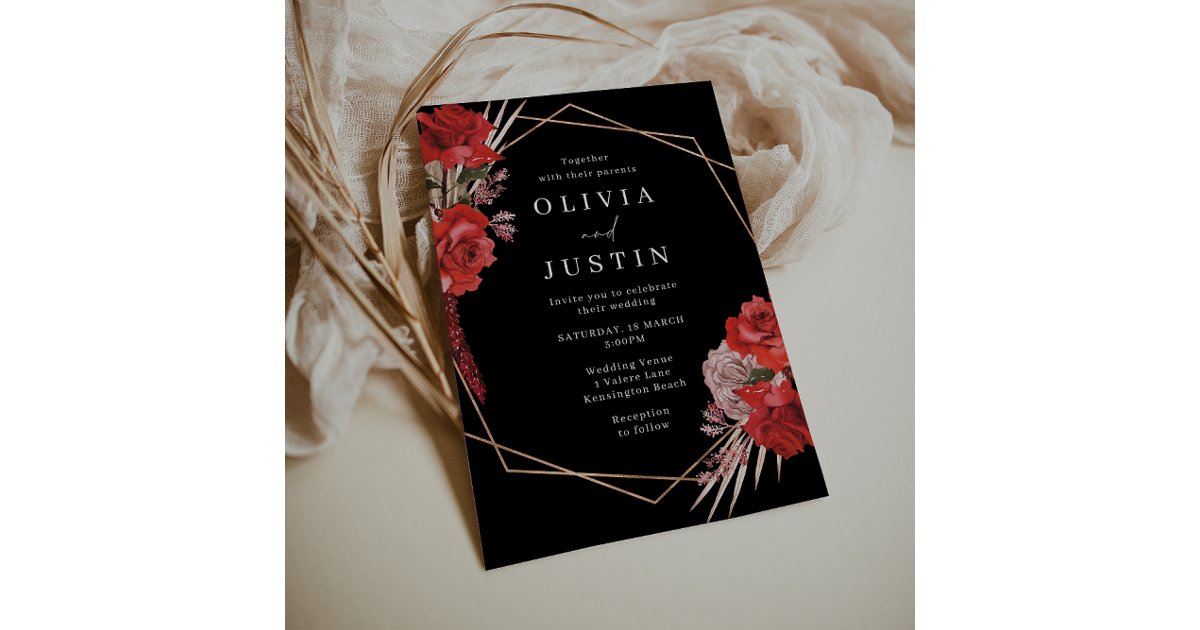 Lush Red Roses Romantic Wedding Invitation | Zazzle