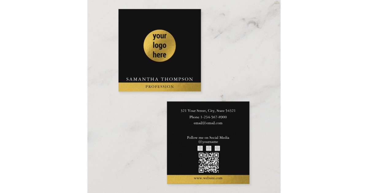 Luxury Black & Gold Business Logo QR Code Square Business Card | Zazzle