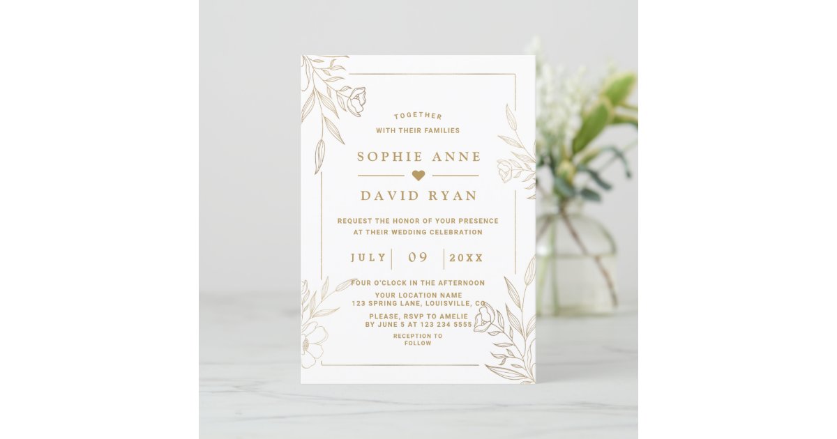 Luxury Rose Gold Flowers Frame Wedding Invitation | Zazzle