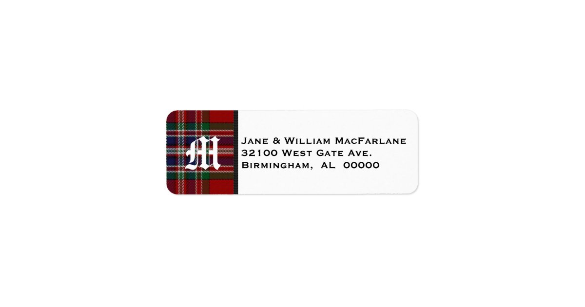 MacFarlane Tartan Plaid Monogram Address Labels | Zazzle