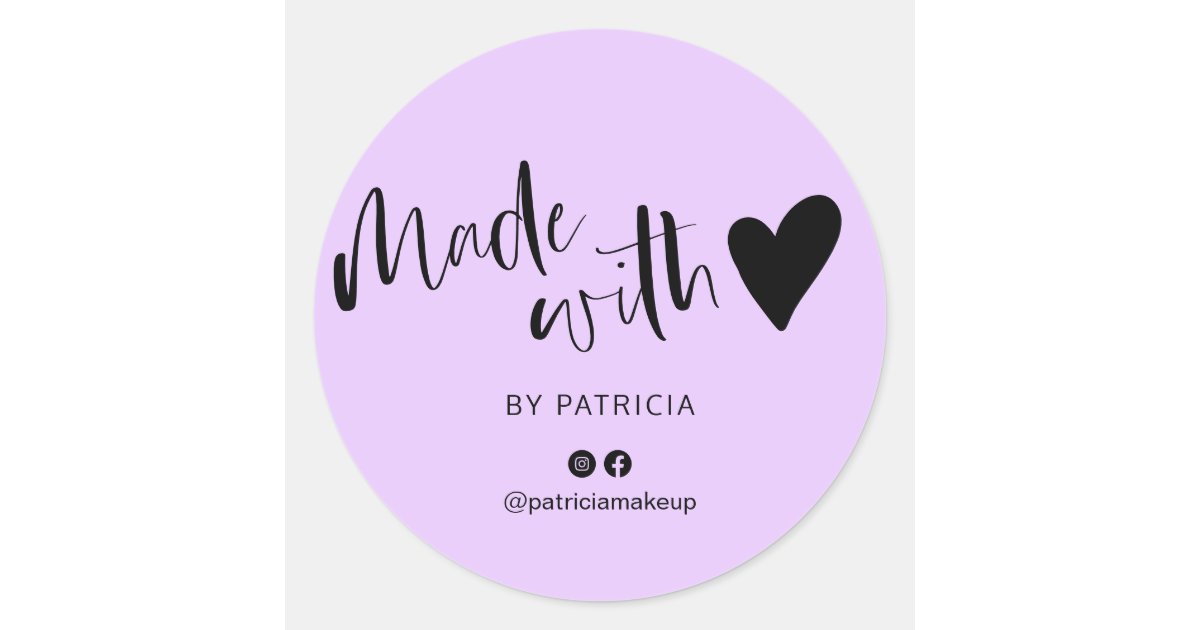 Made with love script minimalist purple classic round sticker | Zazzle