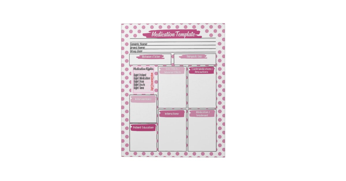 Magenta Nursing Student Medication Template Notepad | Zazzle