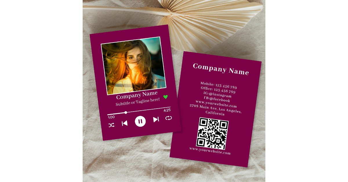 Magenta Wine Album Cover Photo QR Code Business Card | Zazzle