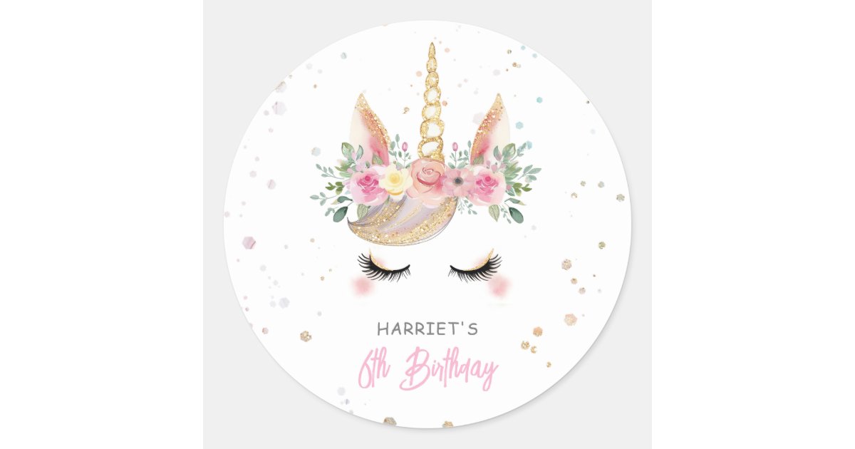 Magical Watercolor Unicorn Face Birthday Classic Round Sticker | Zazzle