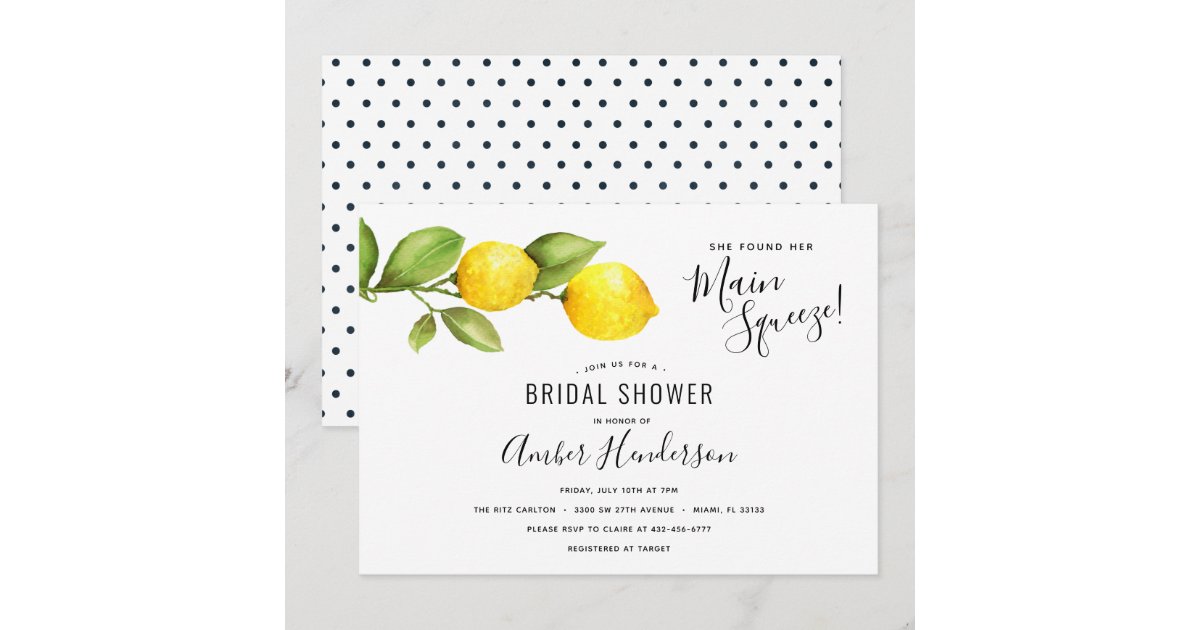 Main Squeeze Lemons Bridal Shower Invitation | Zazzle