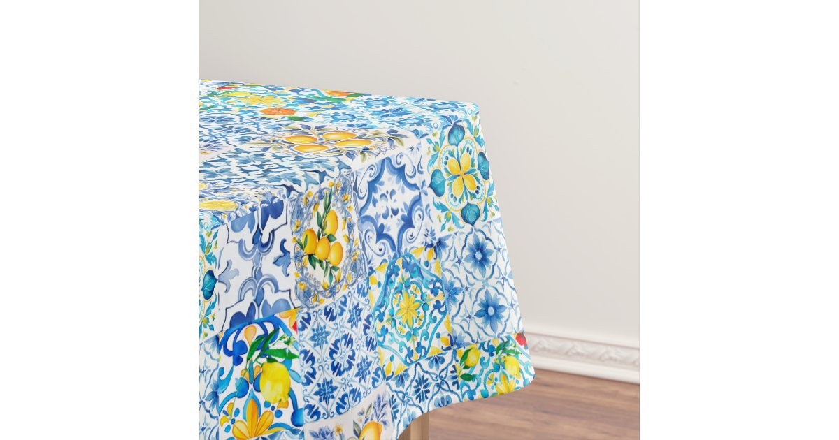 Majolica,lemon ,Sicilian tiles, Tablecloth | Zazzle