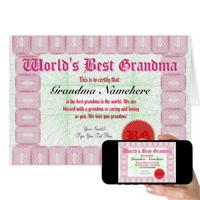 Make a World's Best Grandma Certificate Award Card | Zazzle