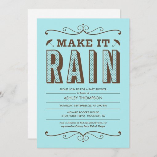 Make it Rain Blue Baby Shower Invitations | Zazzle