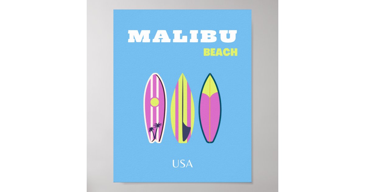 Malibu, Malibu Beach, Tropical, Preppy, Blue Poster | Zazzle