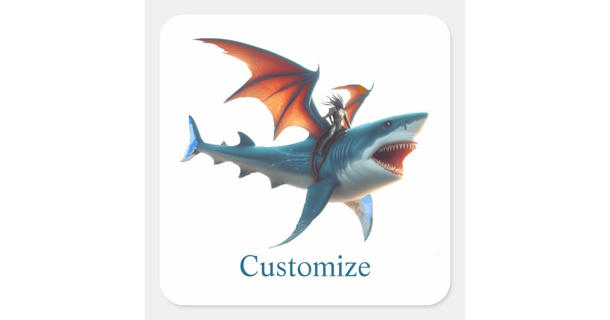 Man-Bat Riding Scary Shark Thunder_Cove Square Sticker | Zazzle