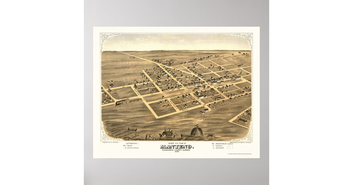 Manteno, IL Panoramic Map - 1869 Poster | Zazzle