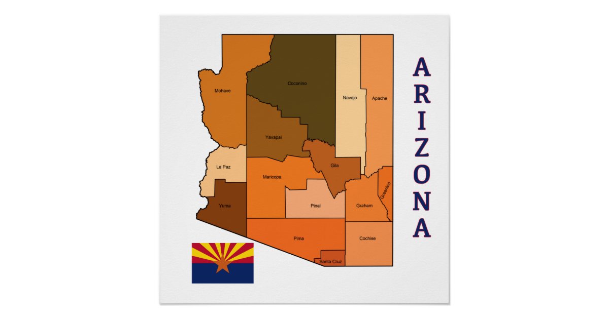 Map and Flag of Arizona Poster | Zazzle