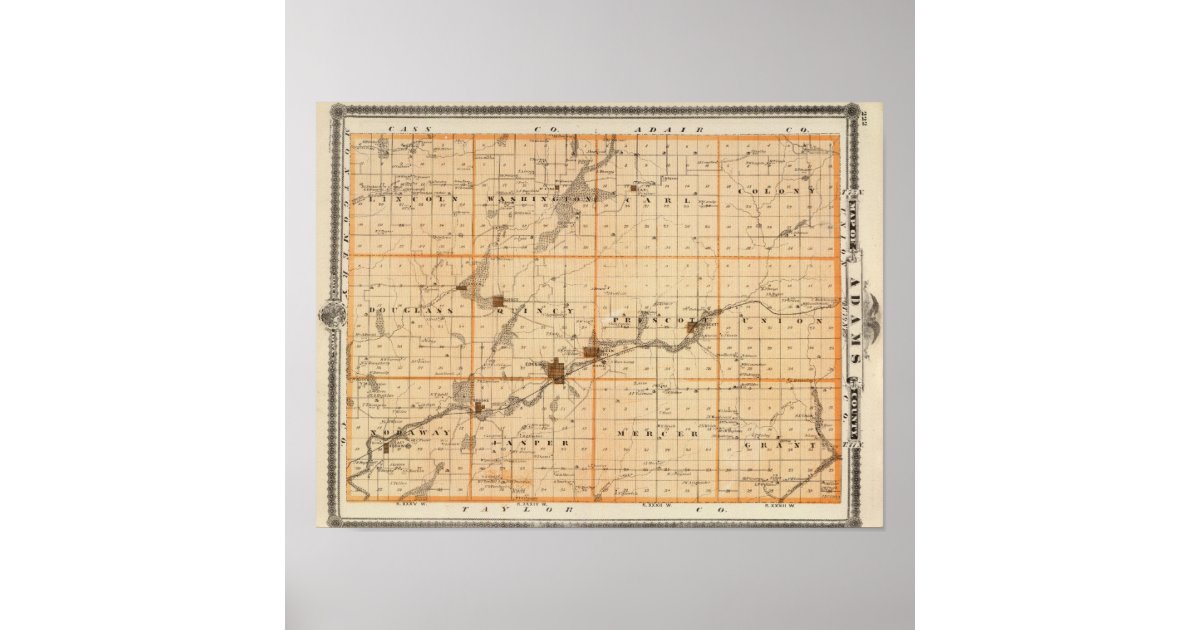 Map of Adams County, State of Iowa Poster | Zazzle