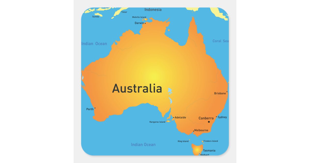 Map Of Australia Square Sticker | Zazzle