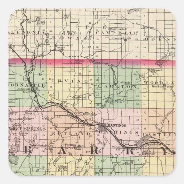 Map of Barry County, Michigan Square Sticker | Zazzle