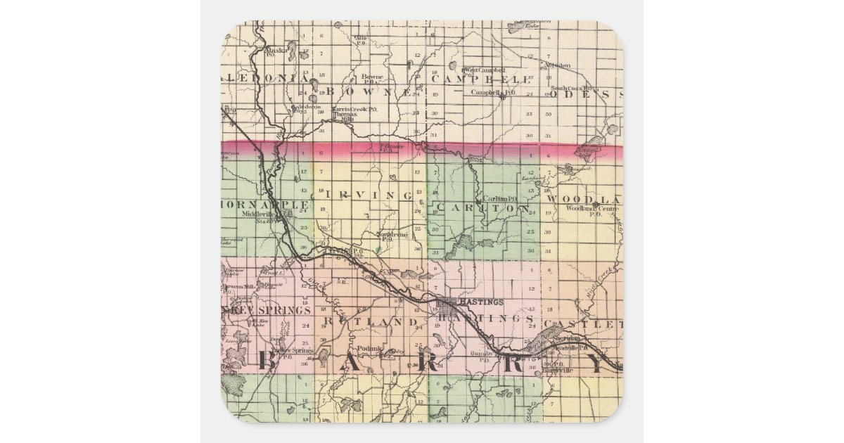 Map of Barry County, Michigan Square Sticker | Zazzle