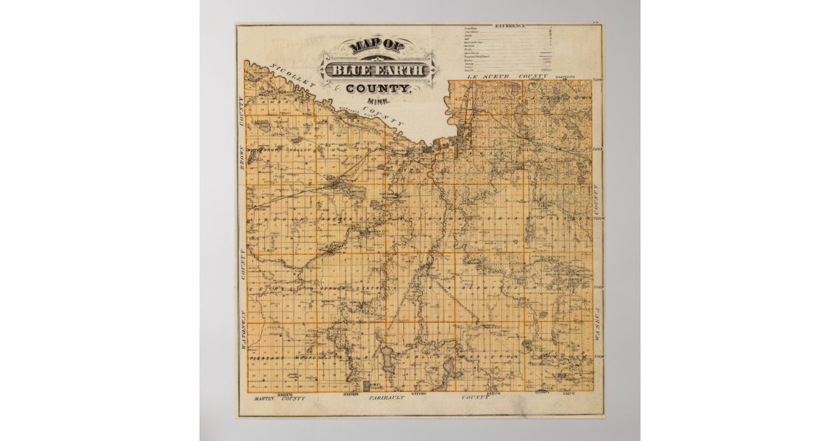 Map of Blue Earth County, Minnesota Poster | Zazzle
