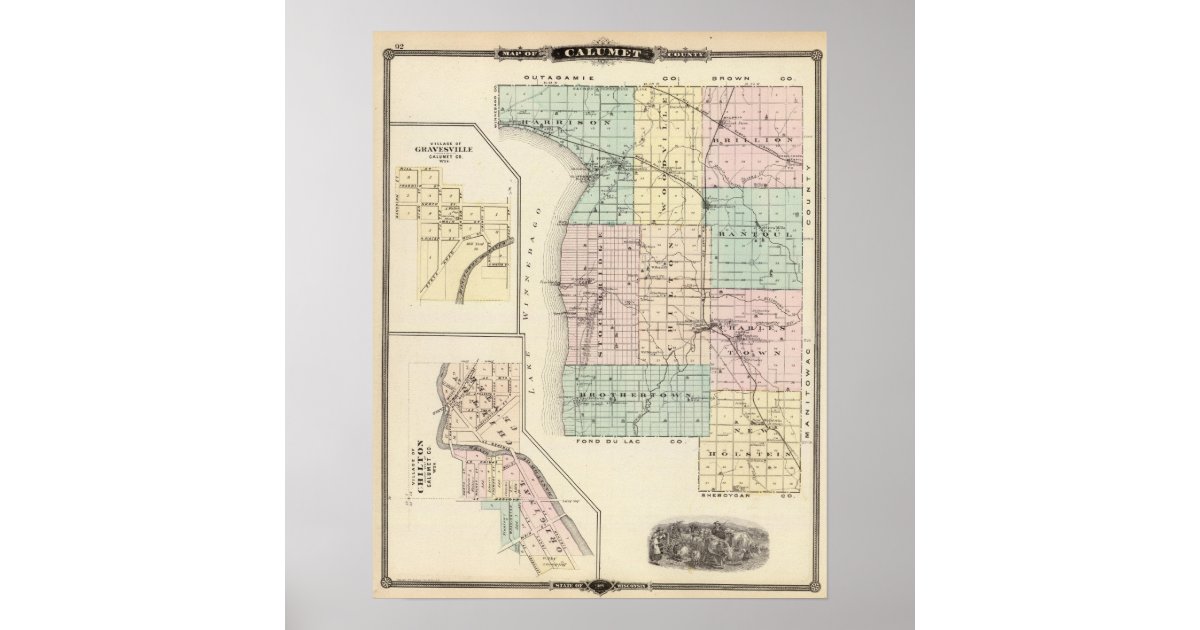 Map of Calumet County, State of Wisconsin Poster | Zazzle