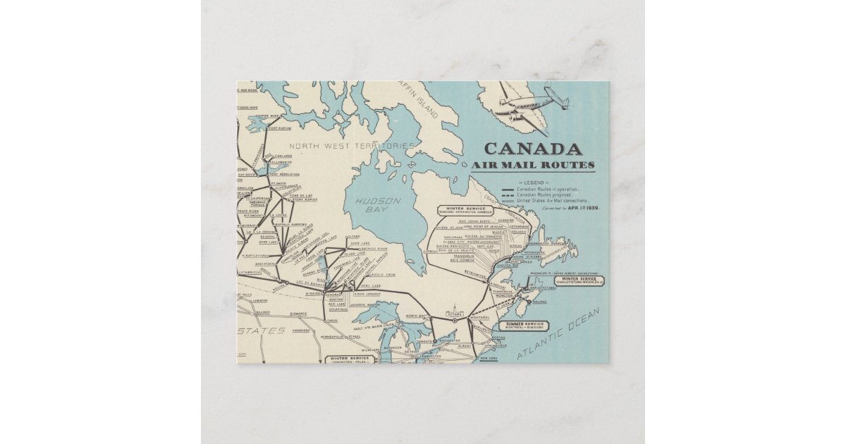 Map of Canada - Canada Air Mail Routes Postcard | Zazzle