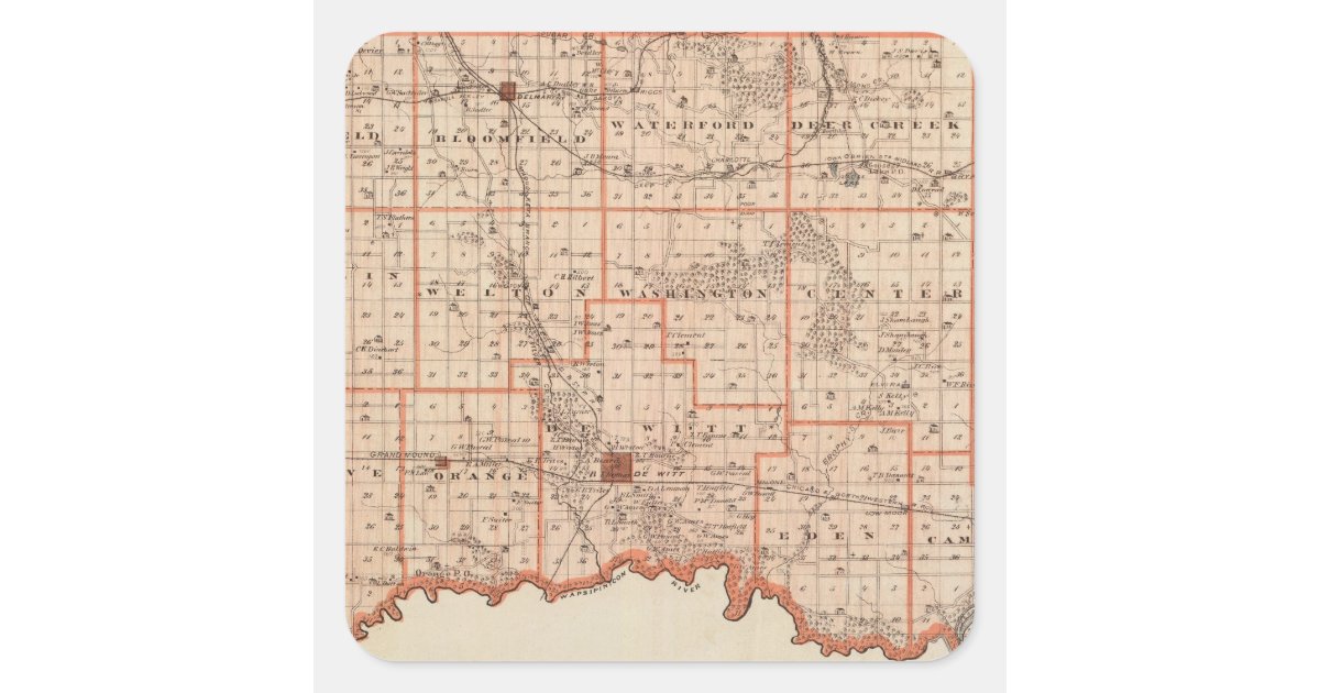 Map of Clinton County, State of Iowa Square Sticker | Zazzle