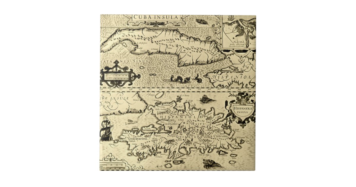 Map of Cuba and Hispaniola Tile | Zazzle