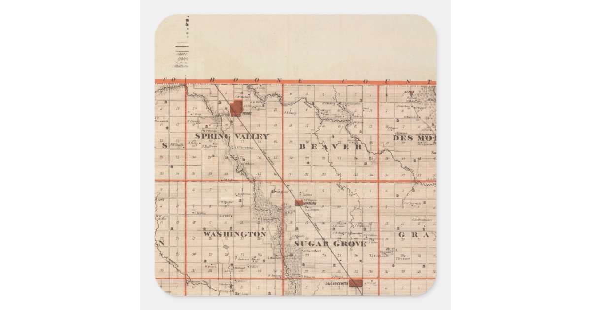 Map of Dallas County, State of Iowa Square Sticker | Zazzle