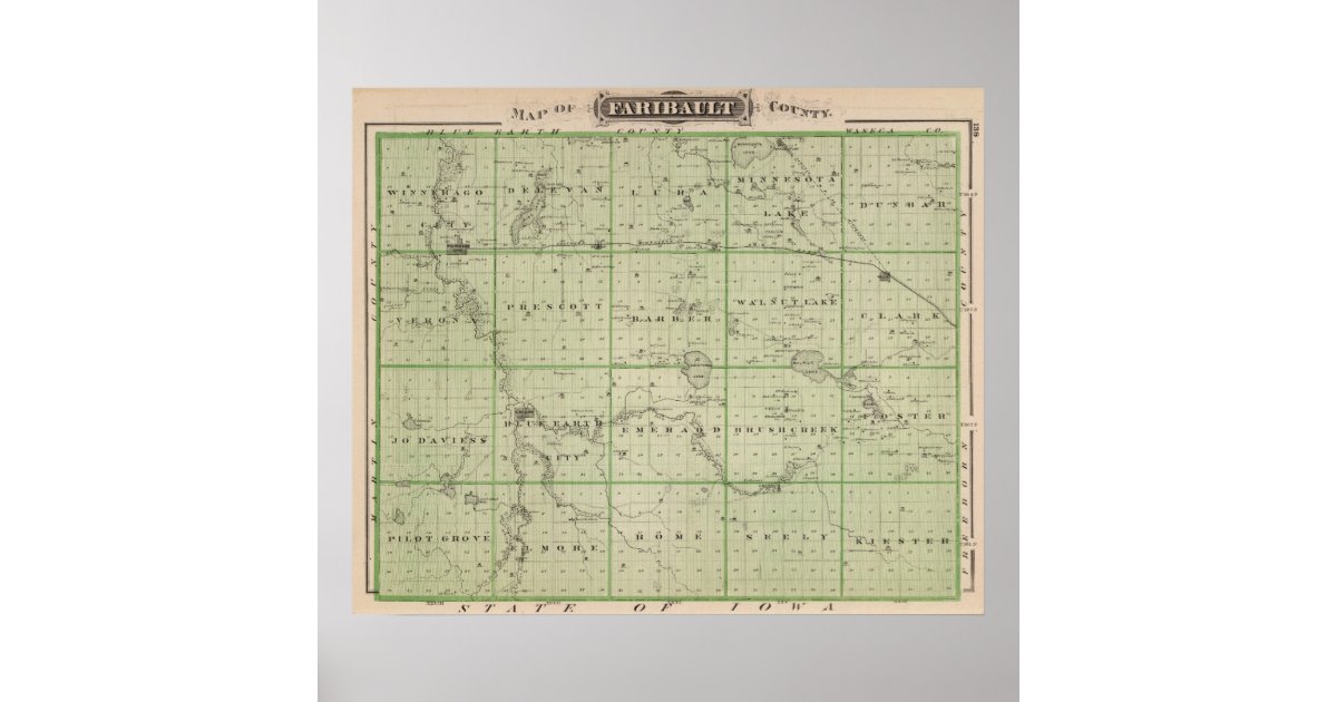 Map of Faribault County, Minnesota Poster | Zazzle