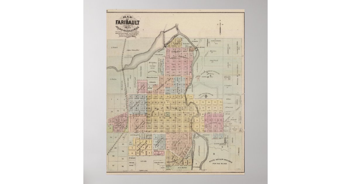 Map of Faribault, Rice County, Minnesota Poster | Zazzle