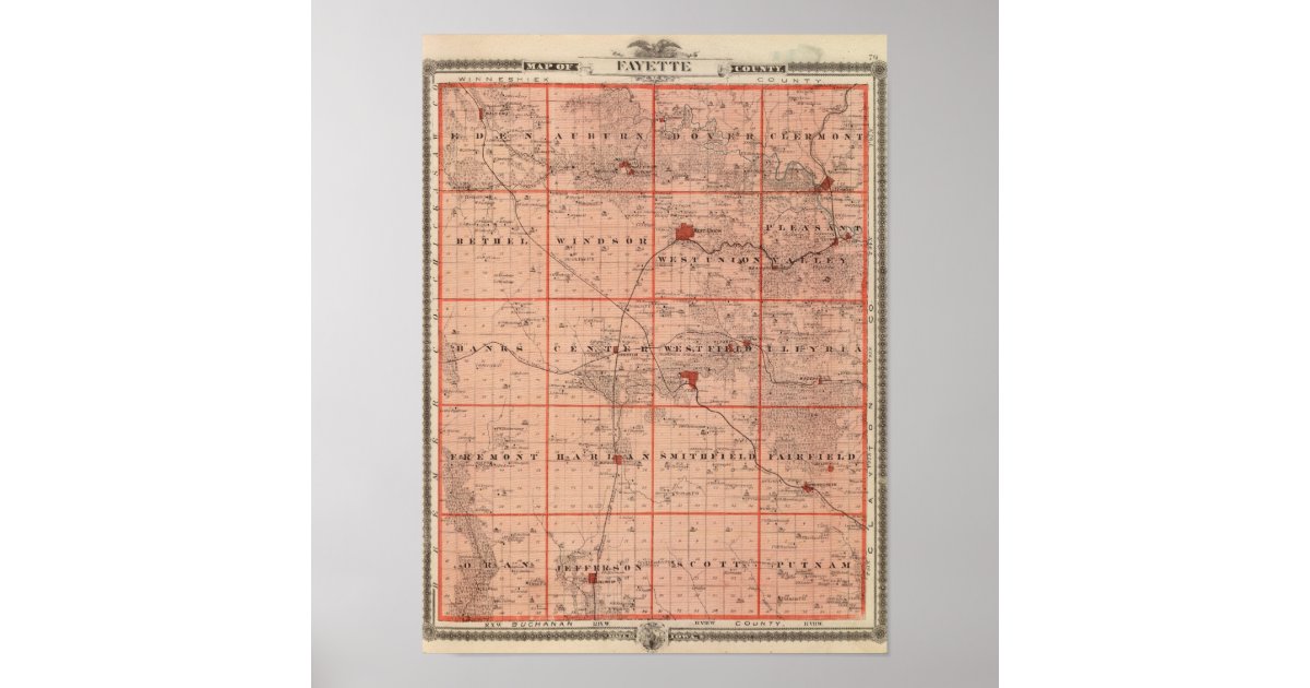 Map of Fayette County, State of Iowa Poster | Zazzle