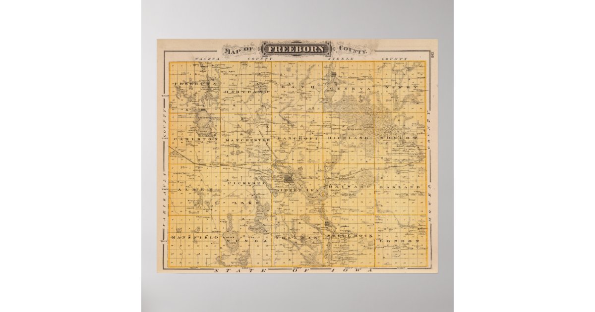 Map of Freeborn County, Minnesota Poster | Zazzle