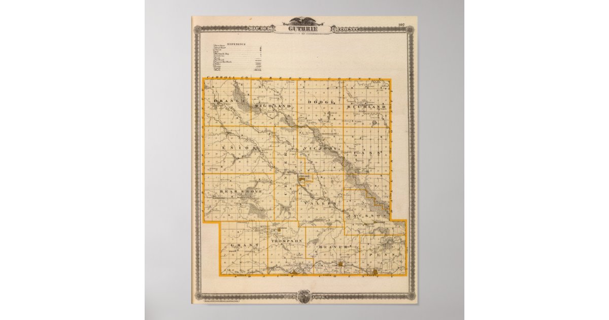 Map of Guthrie County, State of Iowa Poster | Zazzle