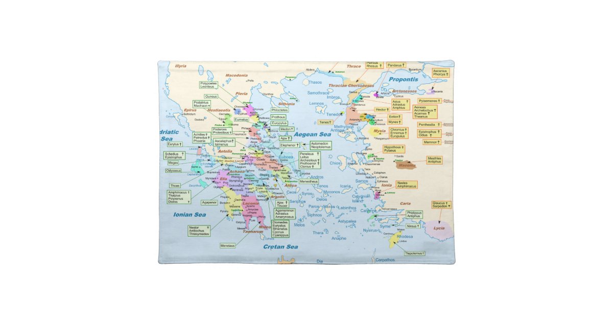 Map of Homeric Era Greece with English labels Placemat | Zazzle