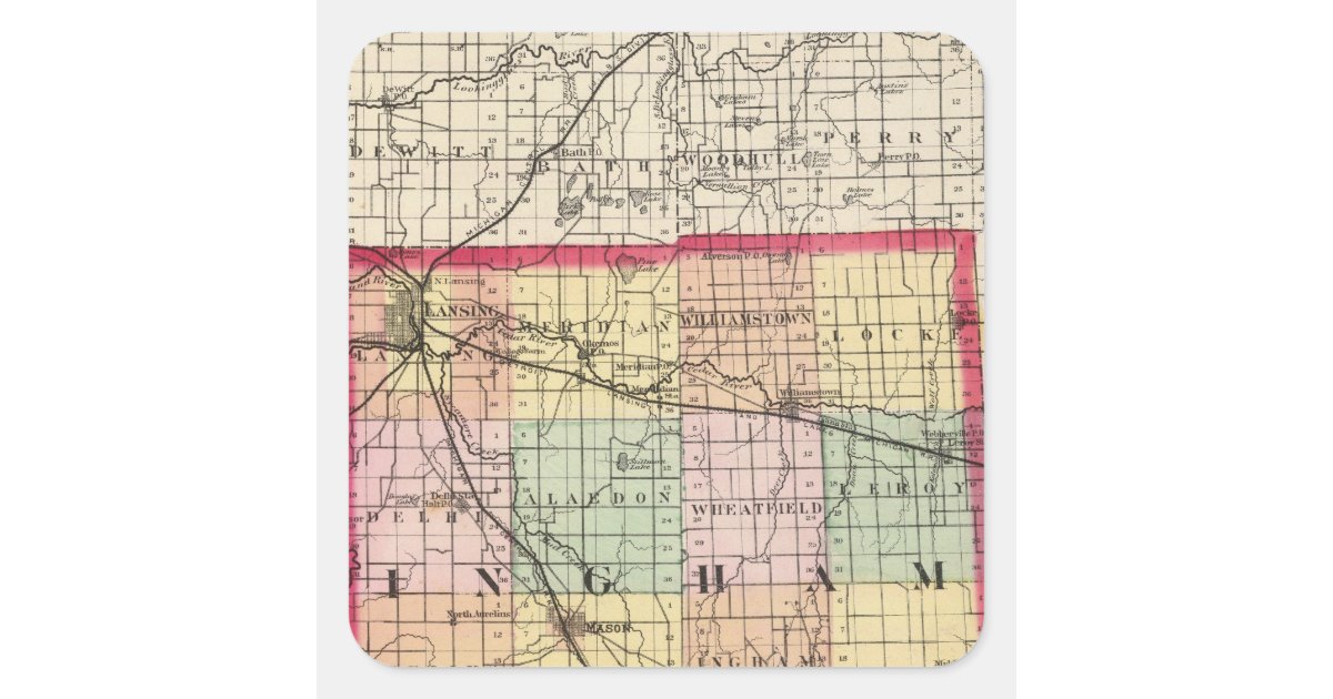 Map of Ingham County, Michigan Square Sticker | Zazzle