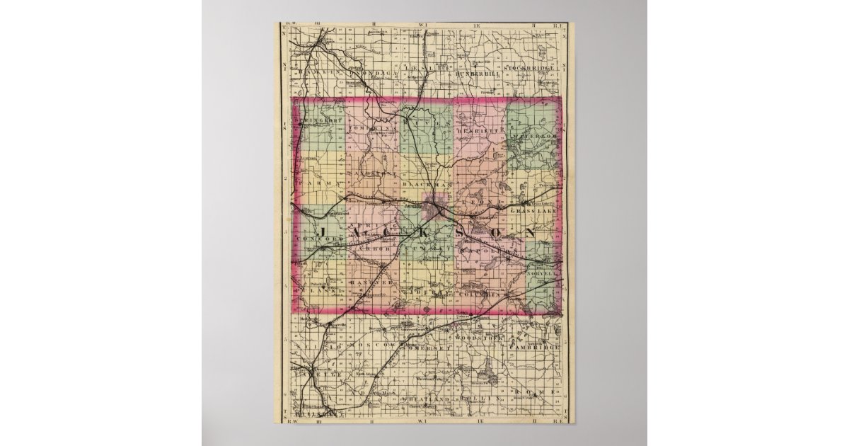 Map of Jackson County, Michigan Poster | Zazzle