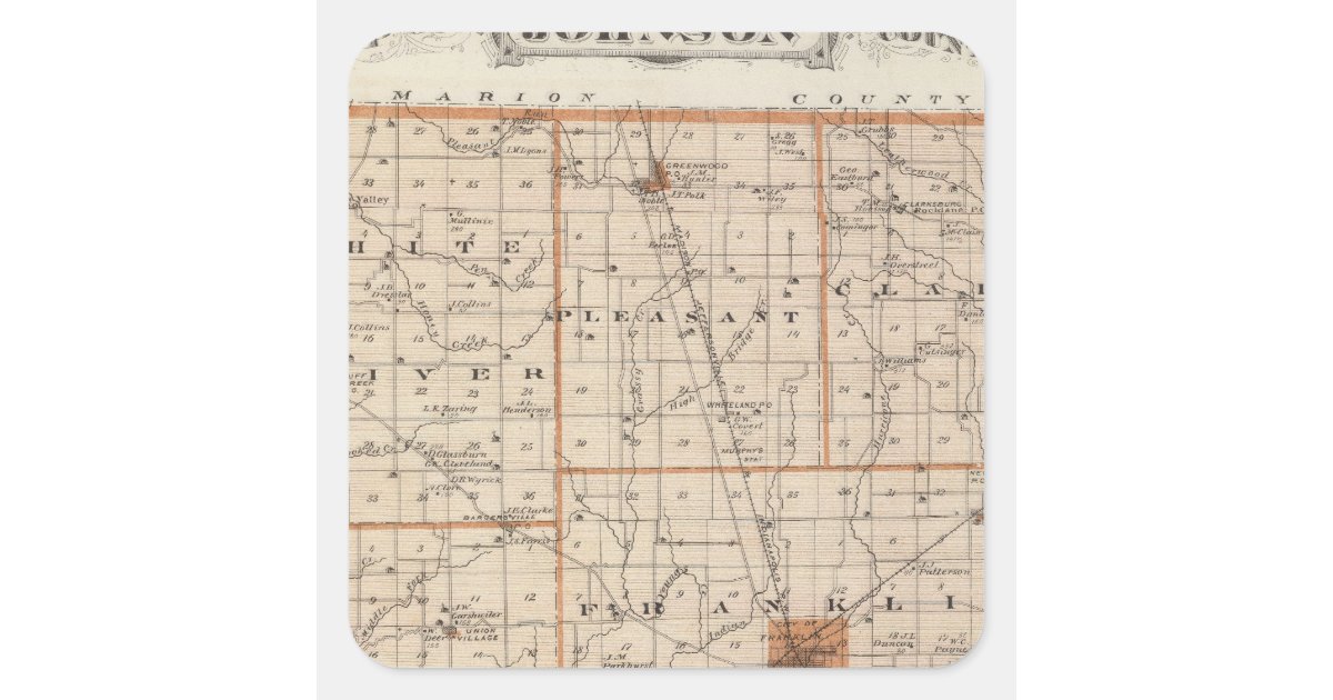 Map of Johnson County Square Sticker | Zazzle