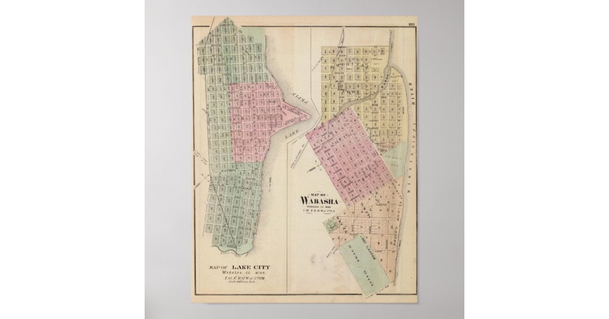 Map of Lake City, and Map of Wabasha, Minnesota Poster | Zazzle
