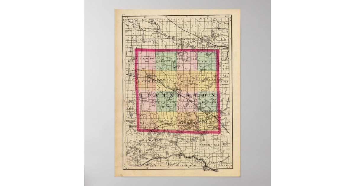 Map of Livingston County, Michigan Poster | Zazzle