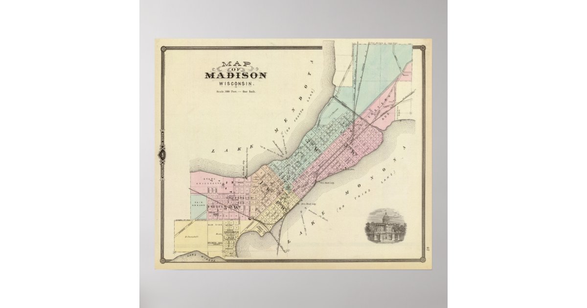 Map of Madison, Wisconsin Poster | Zazzle