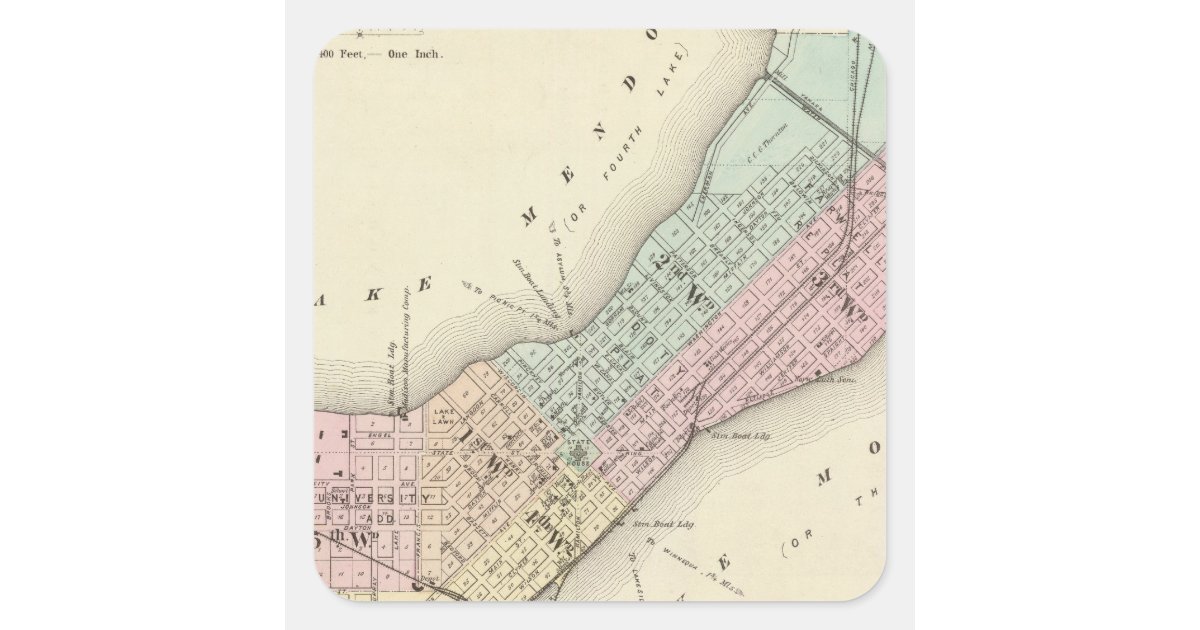 Map of Madison, Wisconsin Square Sticker | Zazzle