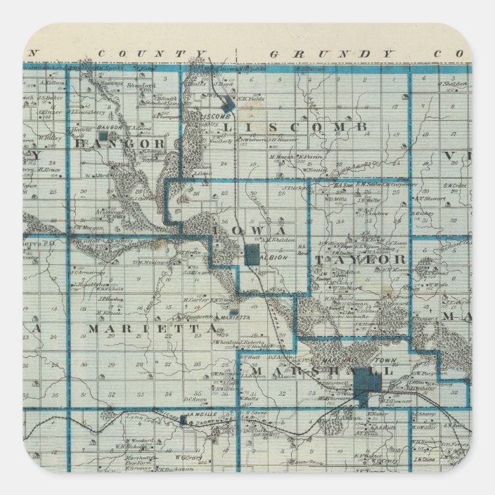 Map of Marshall County, State of Iowa Square Sticker | Zazzle.ca