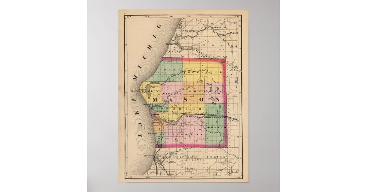 Map of Mason County, Michigan Poster | Zazzle