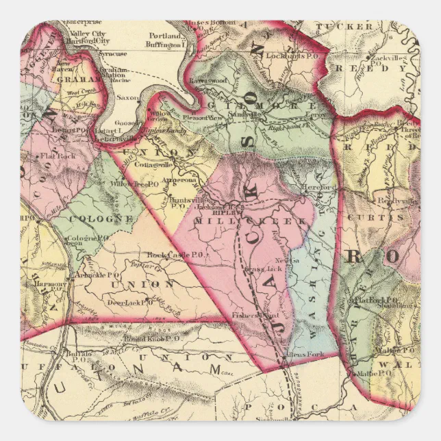 Map of Mason, Jackson, Roane counties Square Sticker | Zazzle